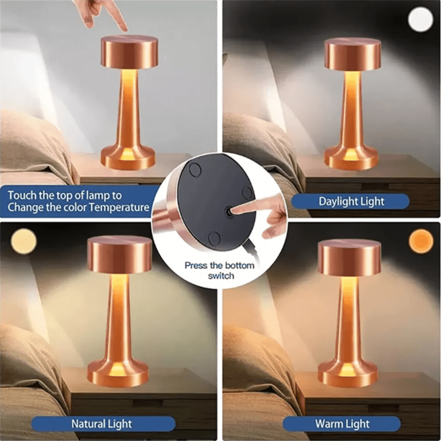 Metal Table Lamp Led Rechargeable Cordless Table Lamp Touch Led ...