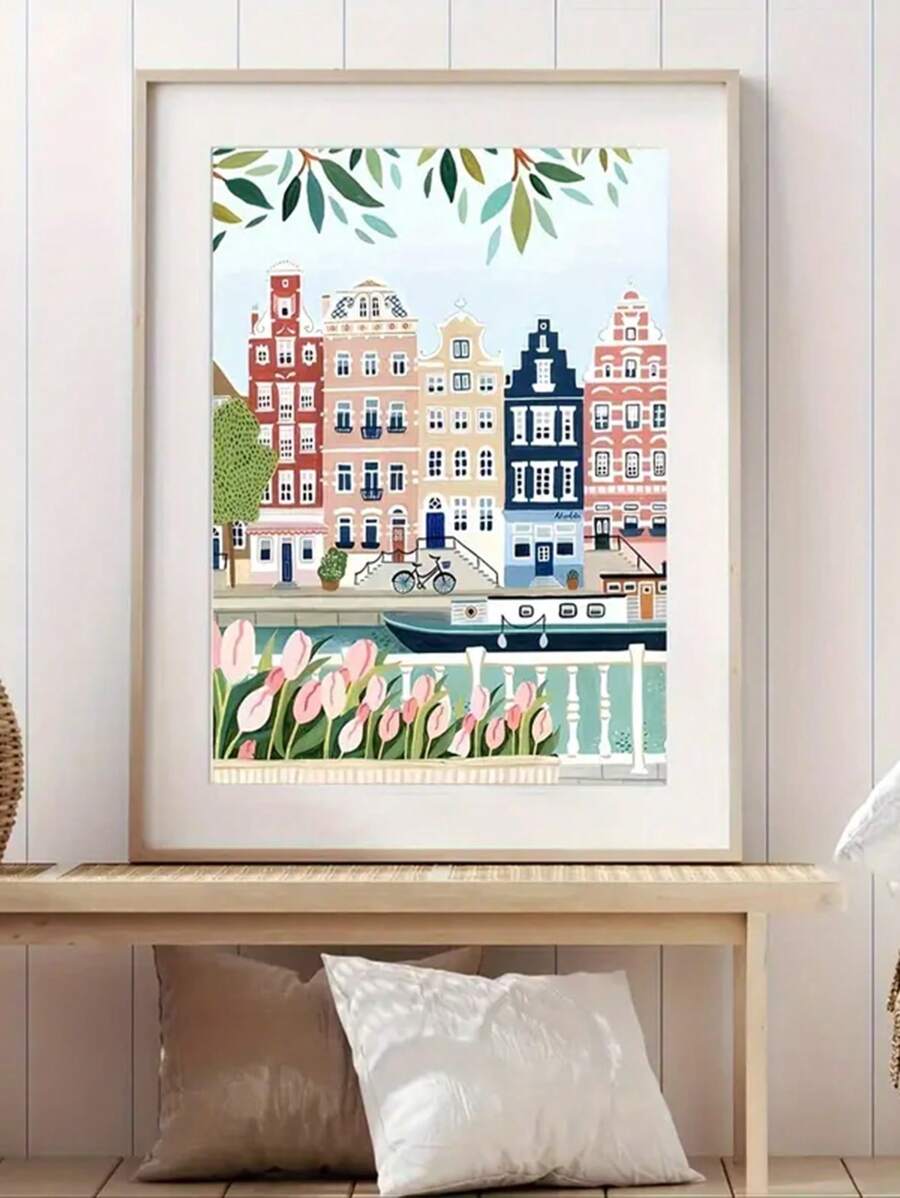 1 stuk Canvas Schilderen Van Abstract Beroemde & Waterverf Dorp ...