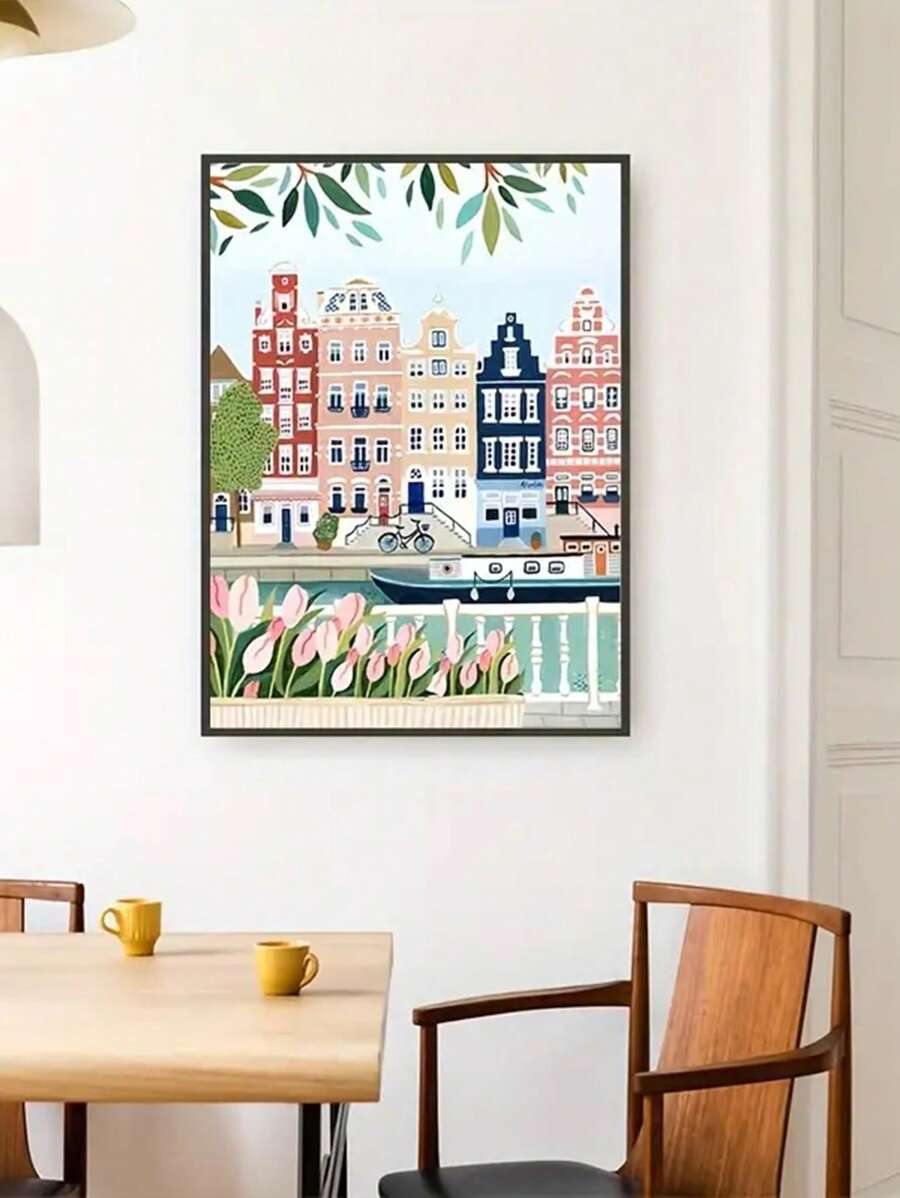 1 stuk Canvas Schilderen Van Abstract Beroemde & Waterverf Dorp ...