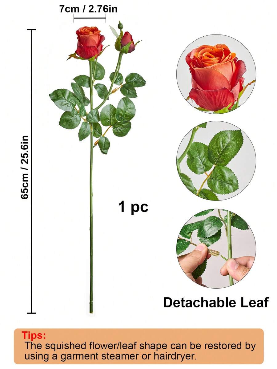 1pc Artificial Rose Flowers Real Touch Long Stem Fake Silk Roses For ...