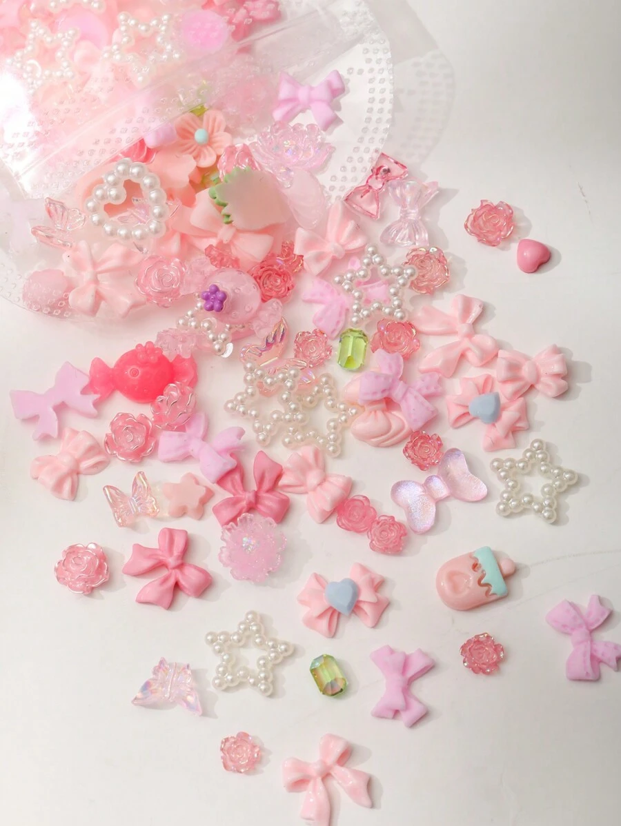 100 PCS 3D Resin Butterfly Nail Art Charm Rose Blossom Peachkirt Bow ...