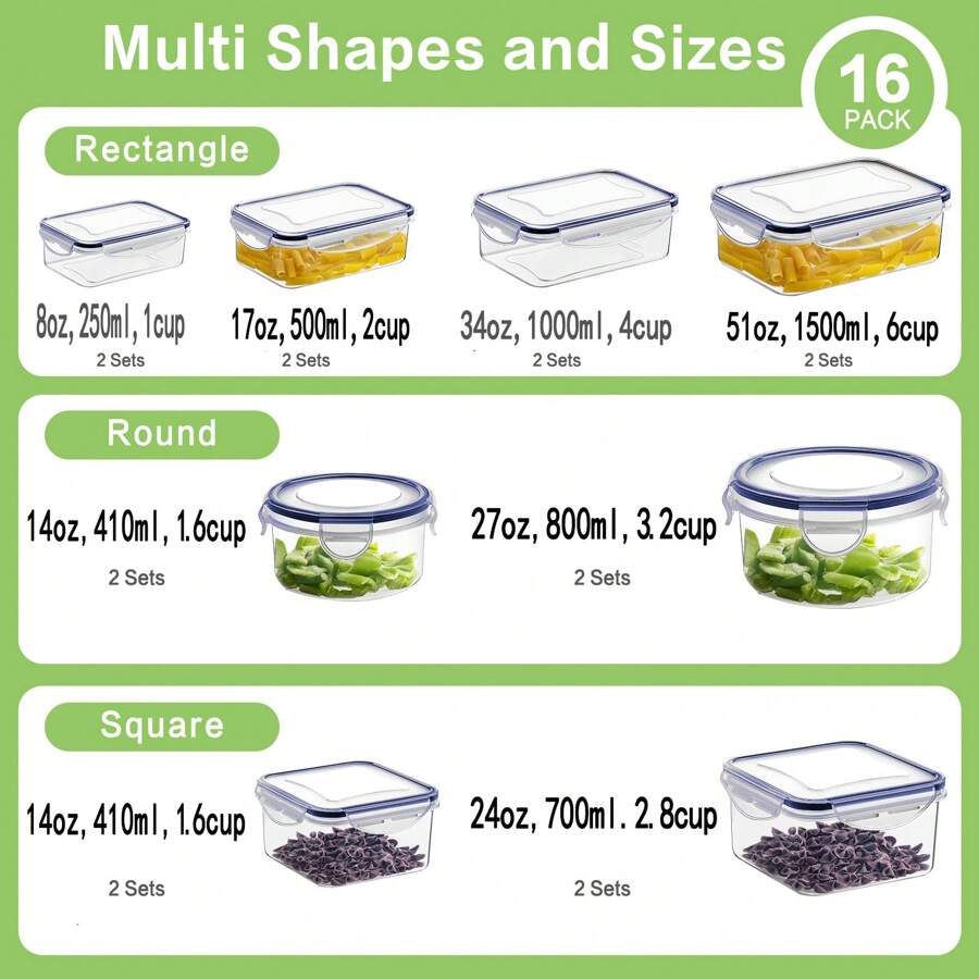 HOMBERKING 16 Packs Food Storage Containers Set With Snap Lids (16 Lids ...