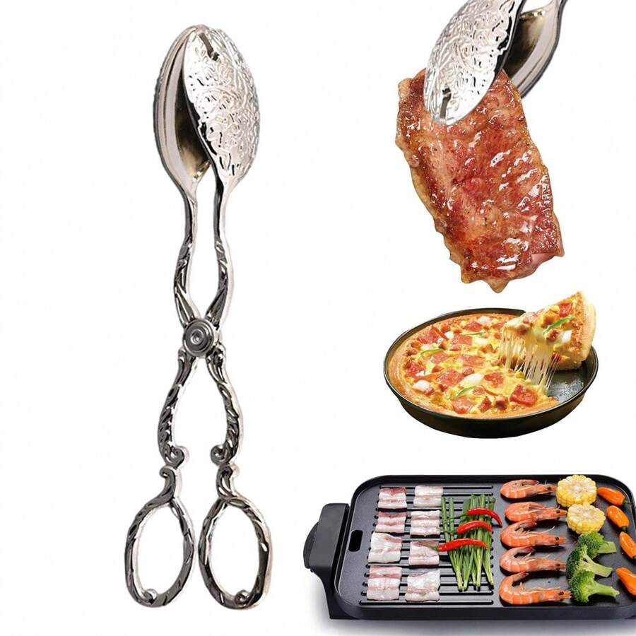 1 Pieces Buffet Tongs, Silver Retro Serving Tongs, Metal Salad Tongs ...