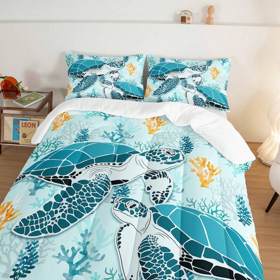 Sea Turtle Comforter Set,Coastal Beach Themed Bedroom Comforter Set ...