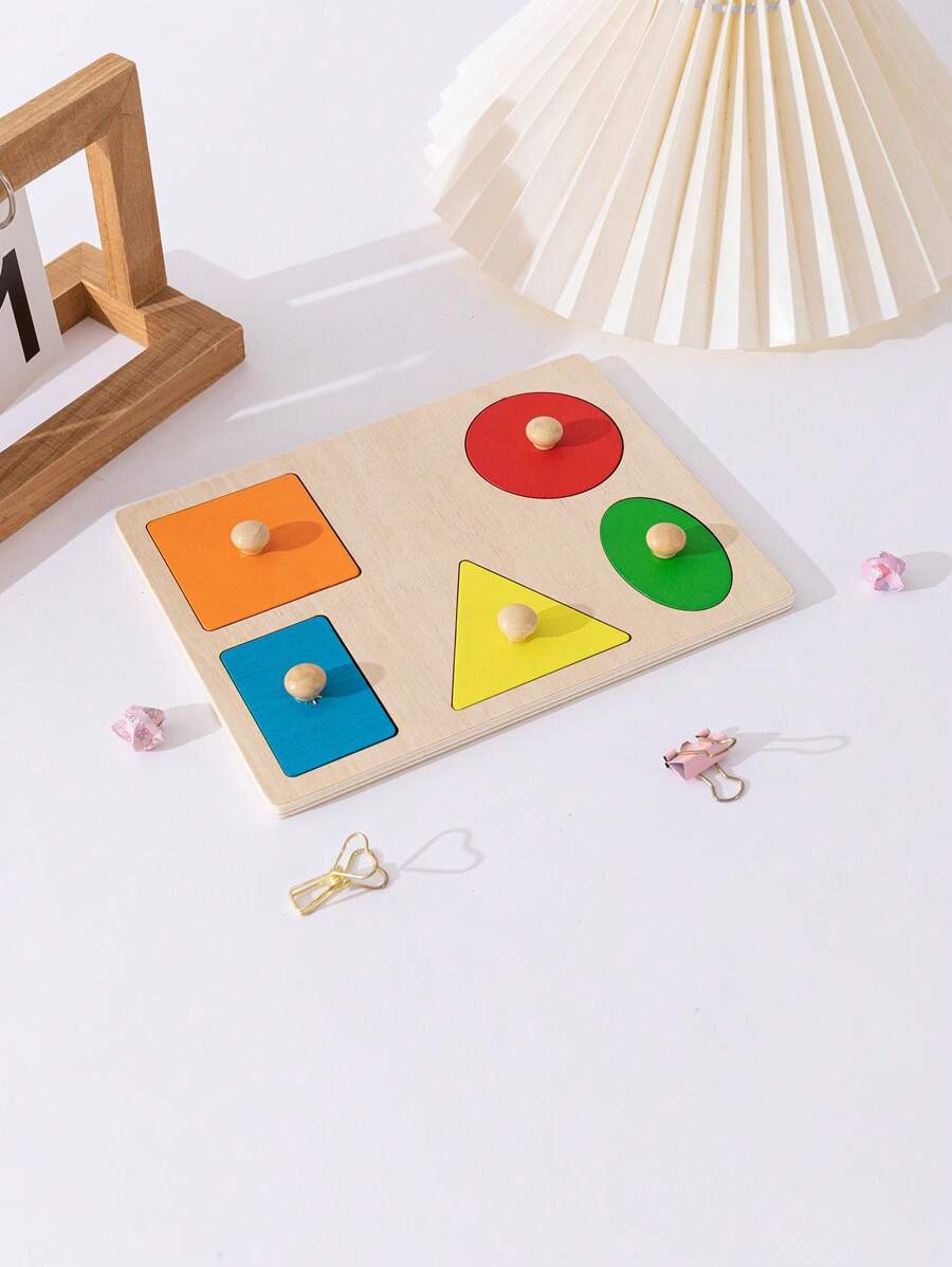 5-Hole Geometric Shape Sorting Board With Matching Grabbing Board ...