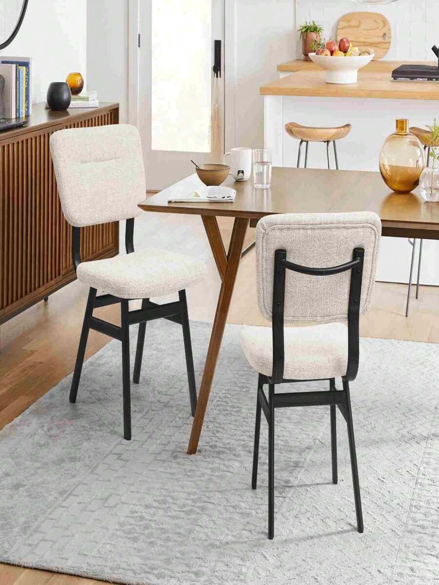 Subrtex Modern Comfy Linen Fabric Upholstered Dining Chair With Metal ...