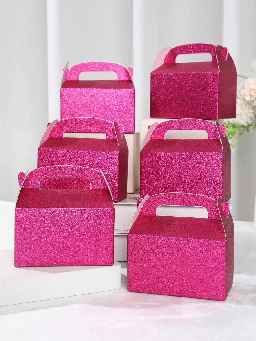 6pcs Pink Sparkling Mini Gift Box Handheld Box, Pink Theme Birthday ...