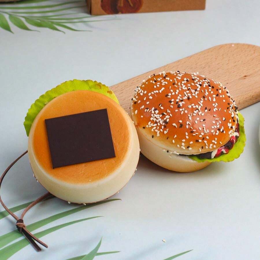 2pcs Fake Hamburger & Cake Model, PU Material Fridge Magnet, Bread Toy ...