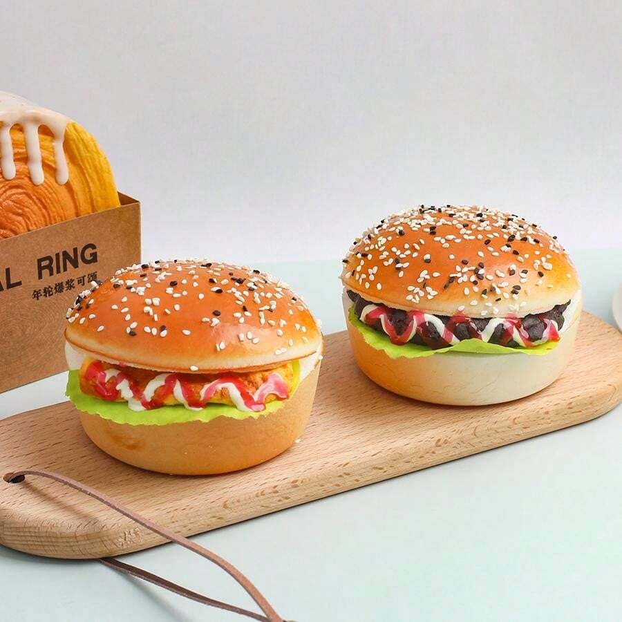 2pcs Fake Hamburger & Cake Model, PU Material Fridge Magnet, Bread Toy ...