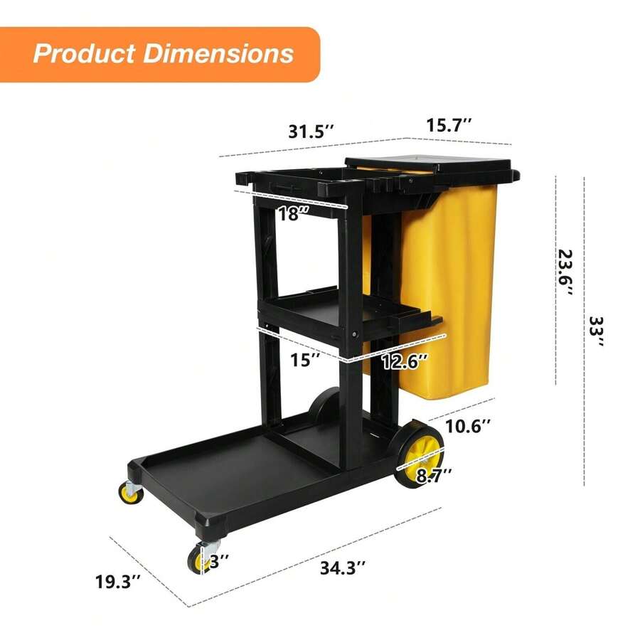 LUCKYERMORE 3-Tier Commercial Janitorial Utility Cart With Garbage Bag ...