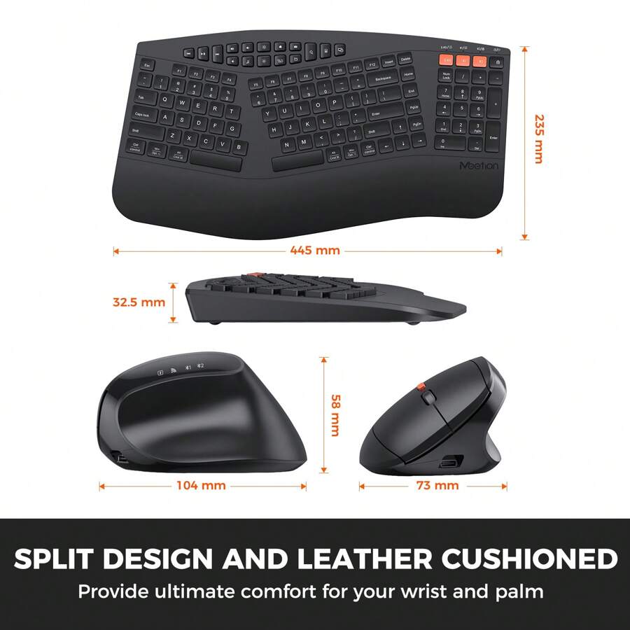 MEETION,Ergonomic Keyboard, Vertical Mouse,Bluetooth Keyboard With ...