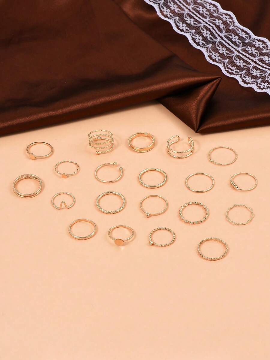 20pcs/Set Gold-Color Metallic Ring Set | SHEIN USA