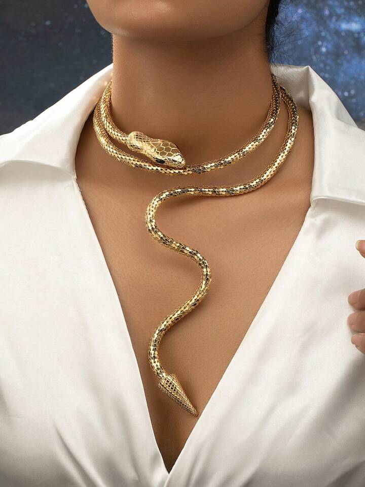 1 Pc Golden Color Wrap Around Neck Snake Serpent Choker Necklace For Women SHEIN USA