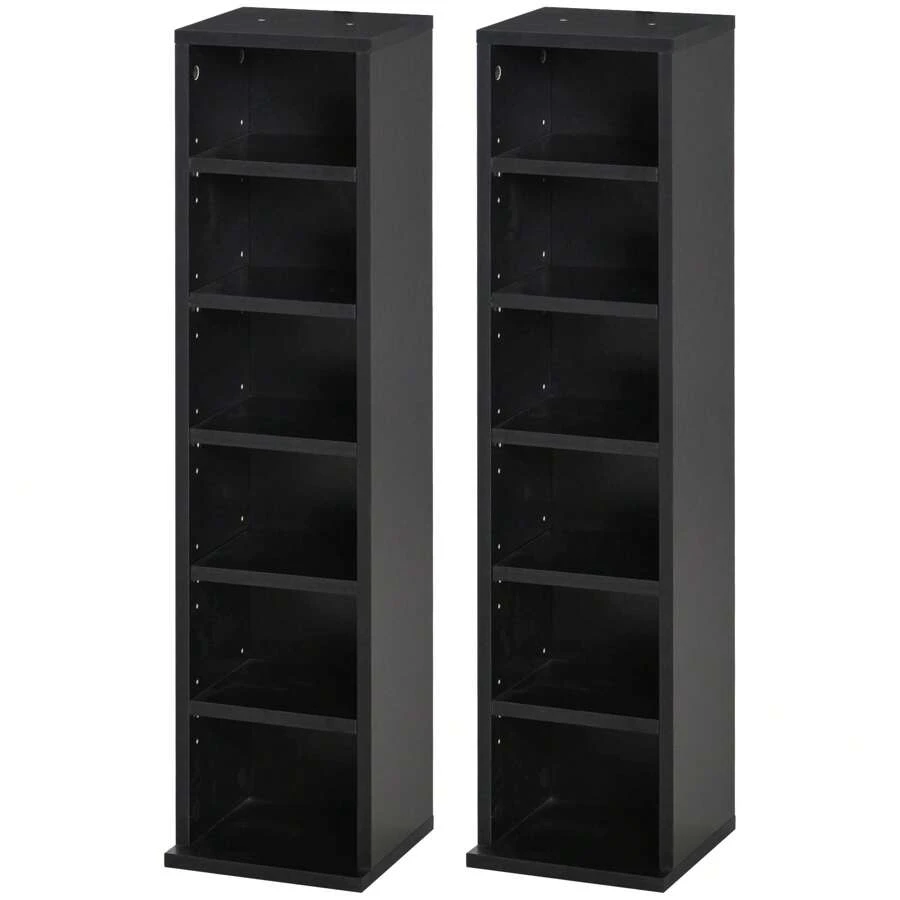 HOMCOM 204 CD Media Display Shelf Unit Set Of 2 Blu-Ray Tower Rack W ...