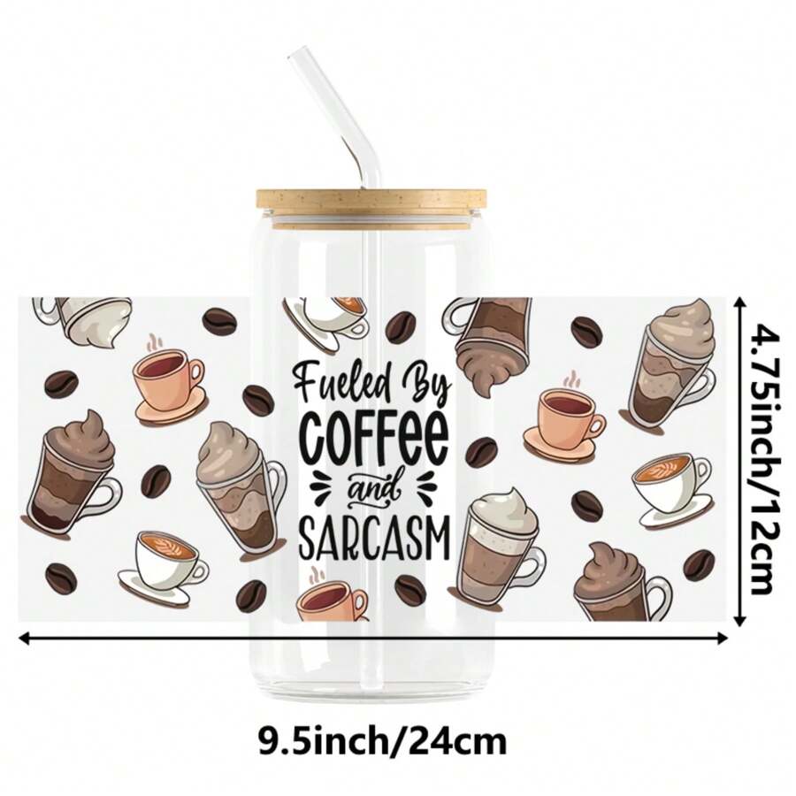 16Oz Glass Cup Sticker Coffee Leopard Print UV DTF Wrap Transfer ...