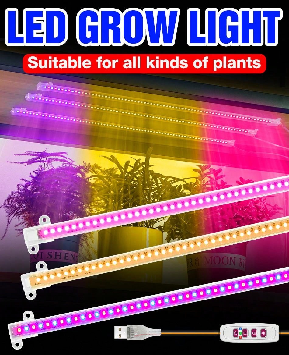 1-4Heads Full Spectrum LED Grow Light Bar USB Timing Dimmable Indoor ...