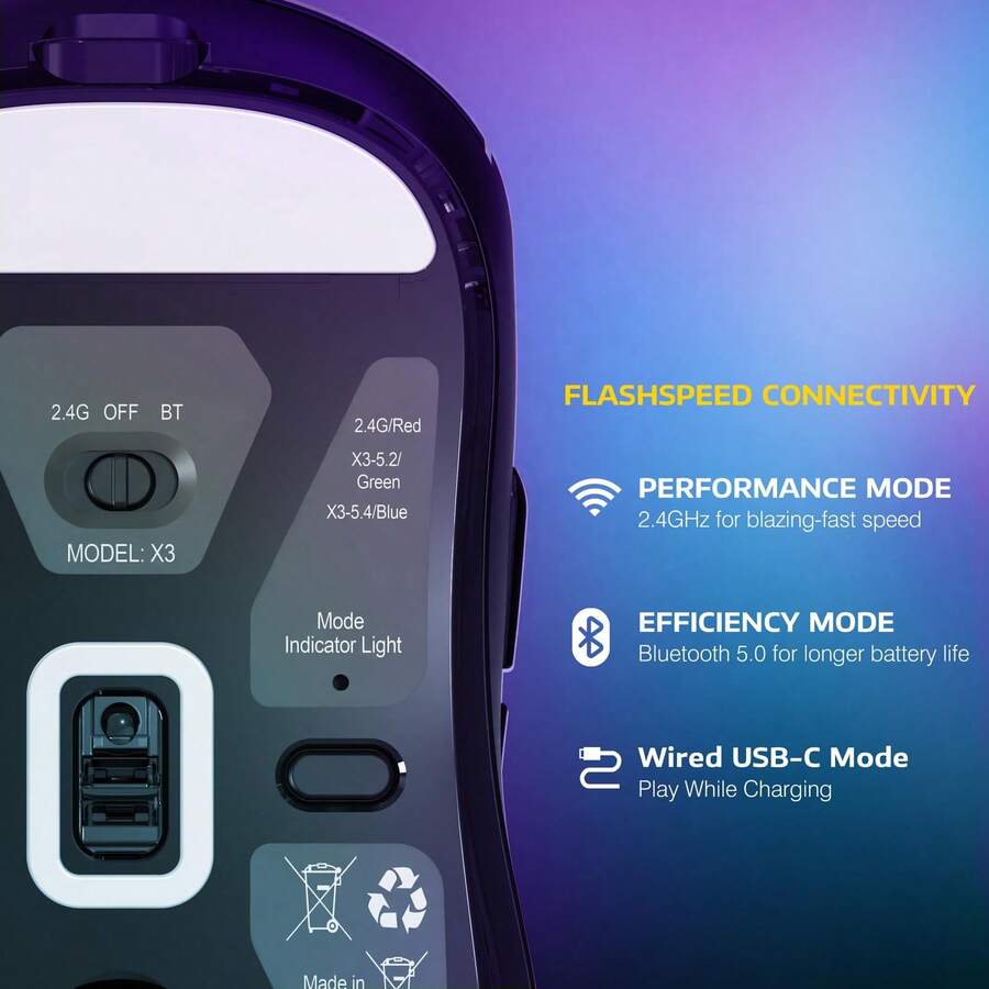 ATTACK SHARK X3 SUPERLIGHT Wireless Gaming Mouse, 49g Ultralight 3 Mode ...