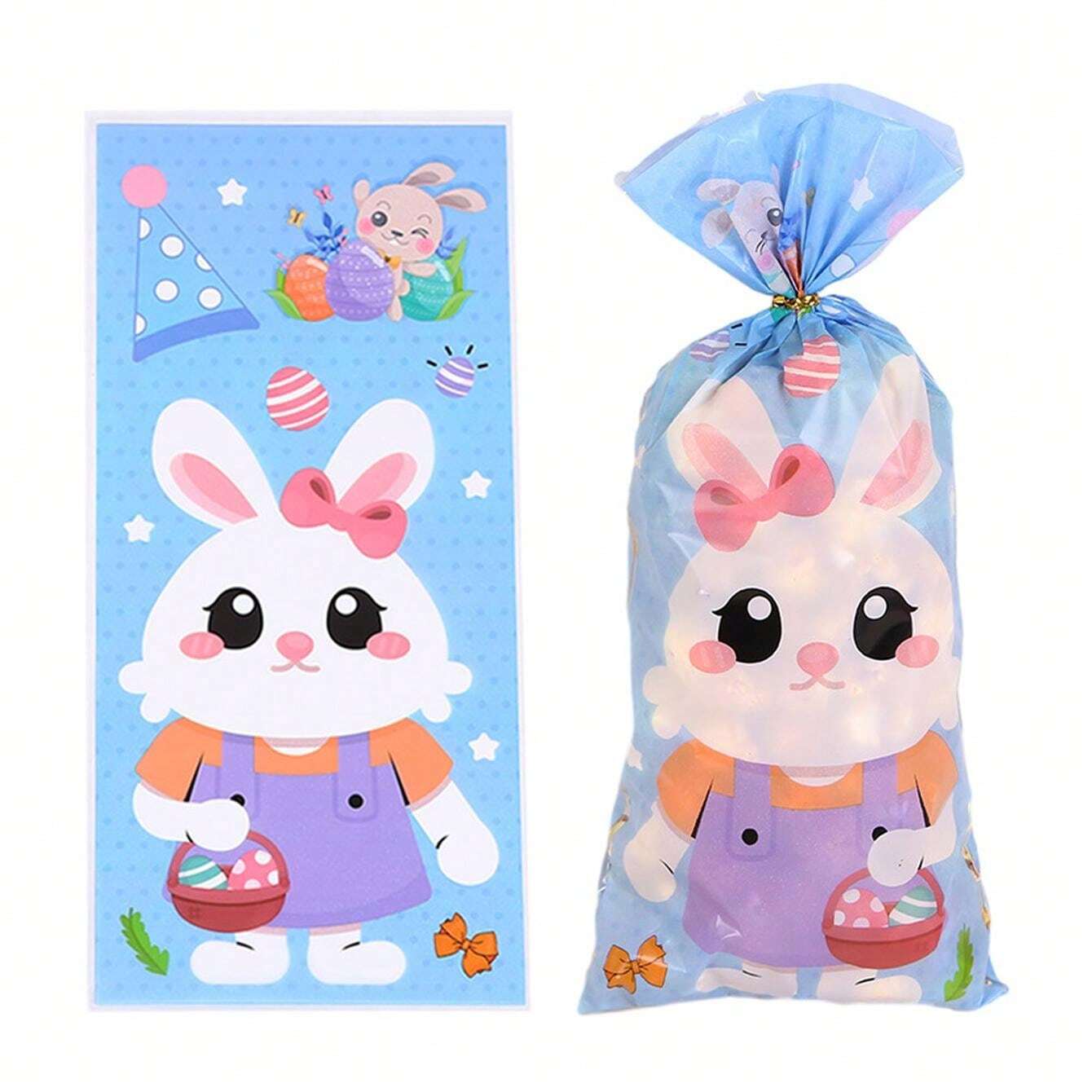 100pcs Easter Treat Bags, Bunny Theme Party Gift Bags, Rabbit Plastic ...