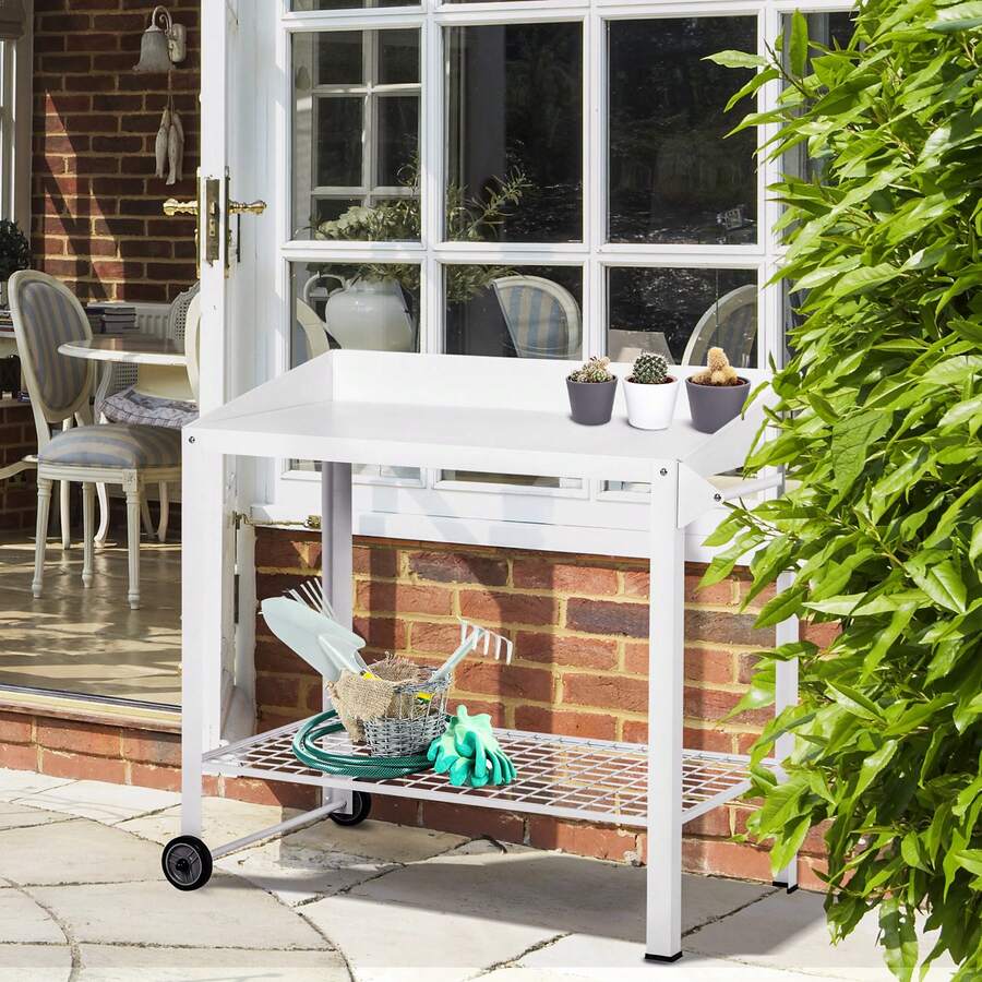 Outsunny Garden Outdoor Metal Potting Table Bench Planting Workstation ...