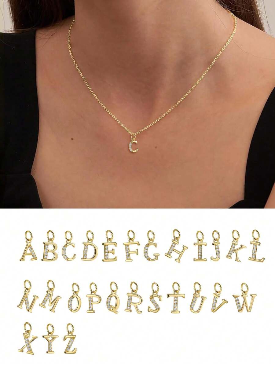 S925 Sterling Silver Initial Letters Necklace Mini 14K Gold Plated Personalized 26 A-Z Alphabet ...