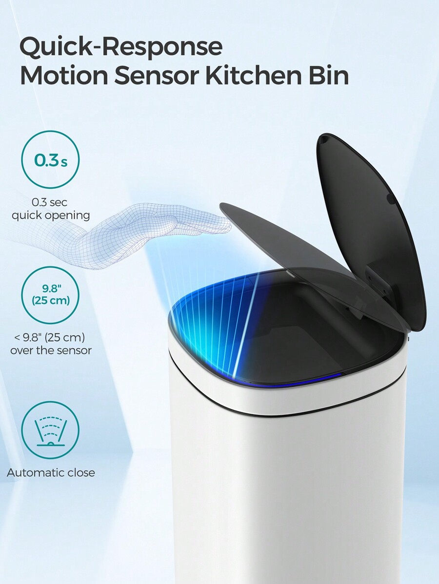 SONGMICS Motion Sensor Kitchen Bin 50L, Automatic Rubbish Bin, Trash ...