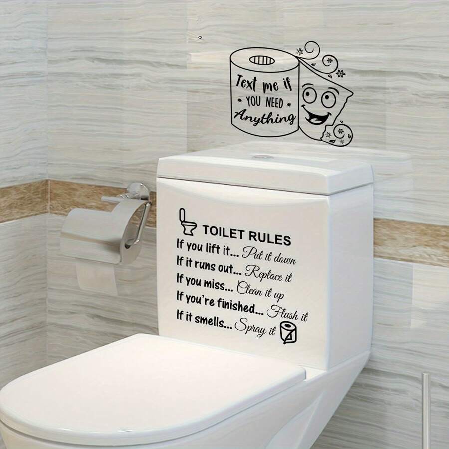 2pcs/Set Toilet Wall Sticker With Logo, Fun Decal, Waterproof Vinyl Art ...