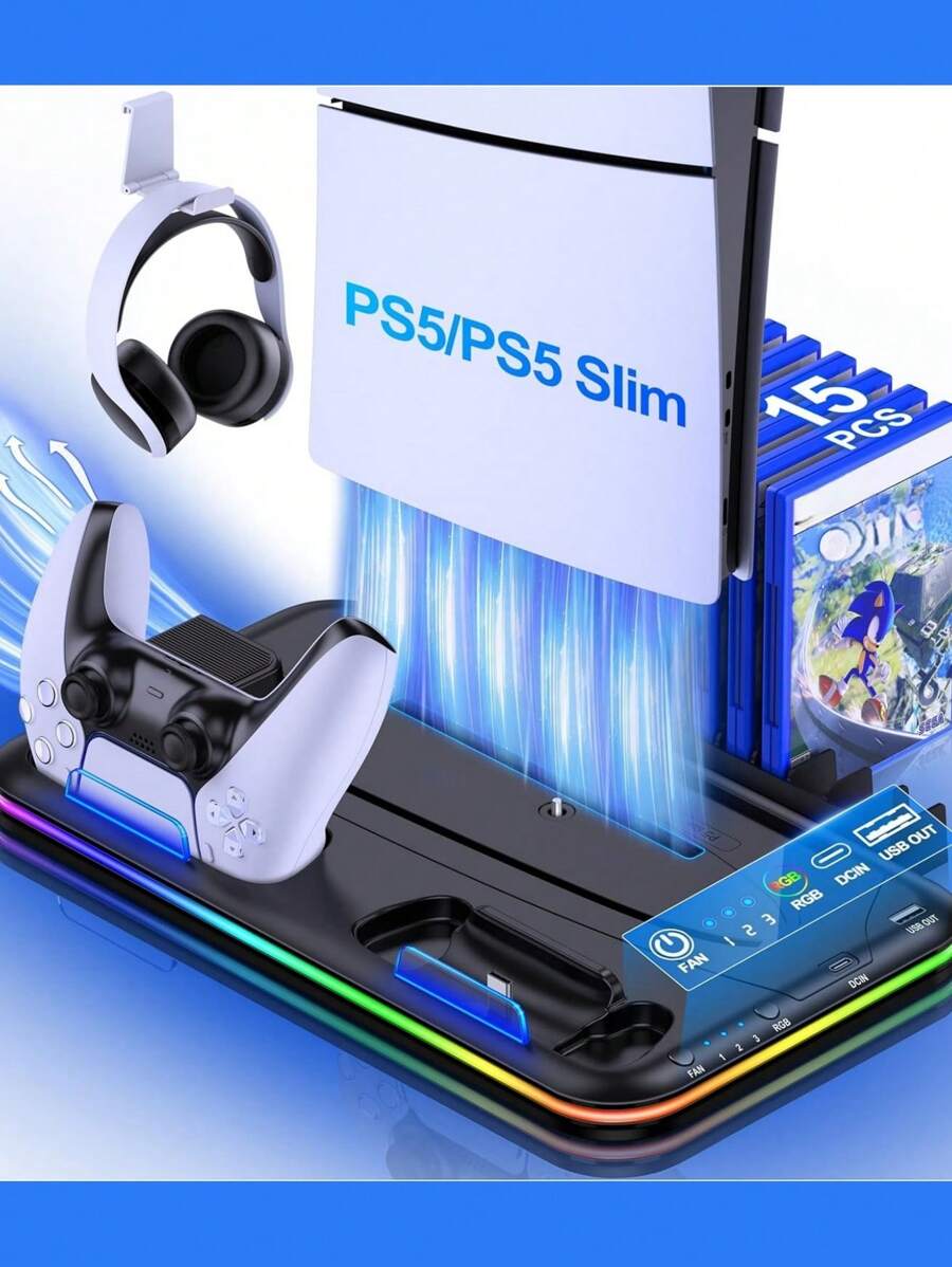 Multifunctional Cooling Stand With Controller Charging Dock, Game Discs ...