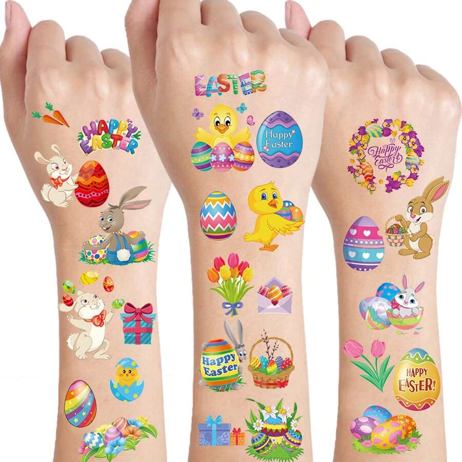 10 Sheets Easter Temporary Tattoos Stickers Waterproof Bunny Easter Egg ...