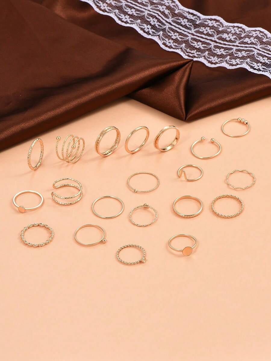 20pcs/Set Gold-Color Metallic Ring Set | SHEIN USA