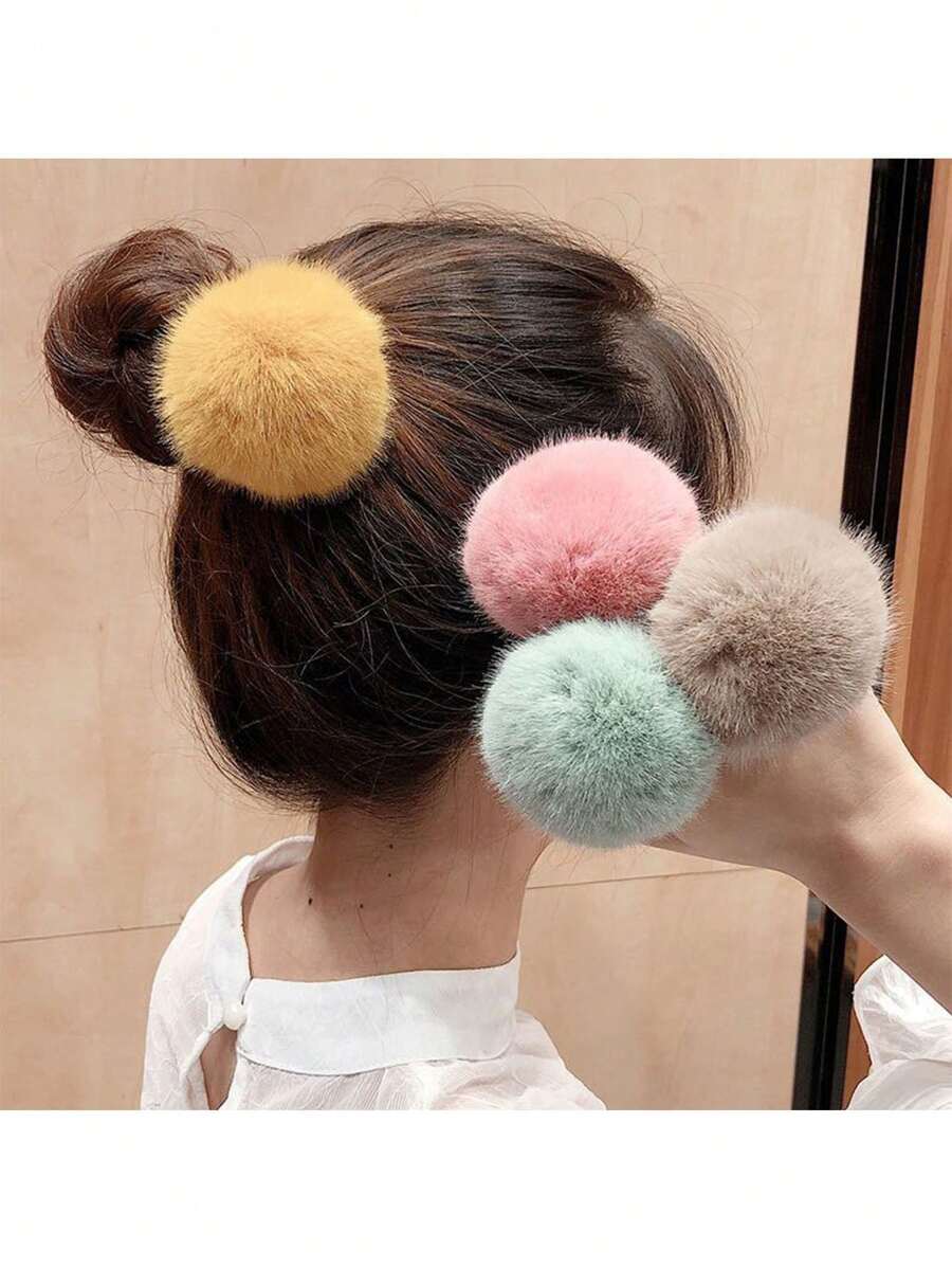 1pc Fluffy Candy Colored Pom Pom Hair Tie, Hair Band, Headband For Fall ...