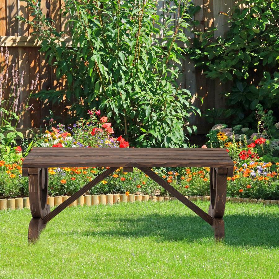 Outsunny Garden Rustic Wooden Bench Wheel-Shaped Legs Slatted Seat ...