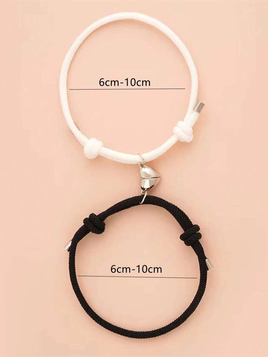 2 pièces Set de bracelets magnétiques en forme de cœur noirs, Set de ...