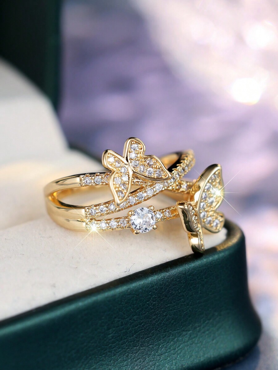 Vanel 1pc Dainty Promise Ring Butterfly Design Inlaid Shining ...
