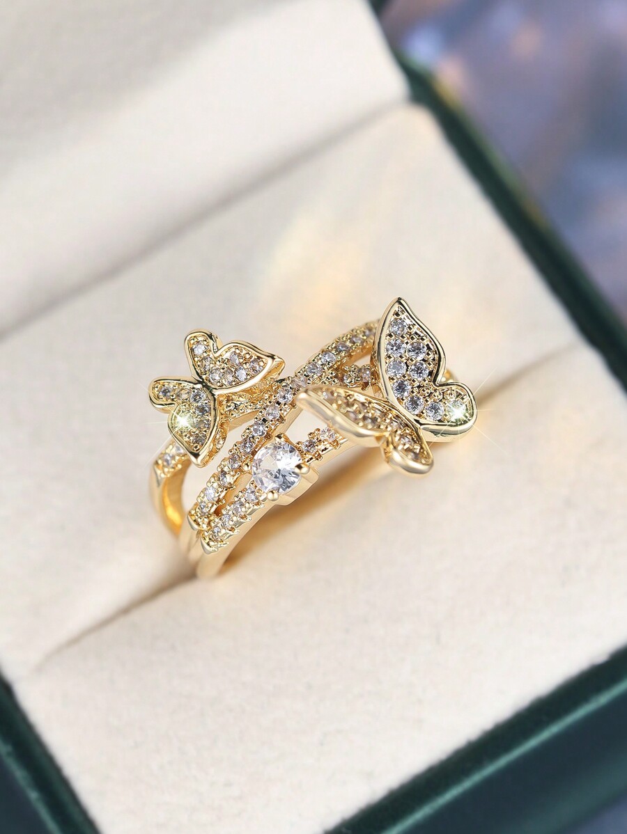 Vanel 1pc Dainty Promise Ring Butterfly Design Inlaid Shining ...