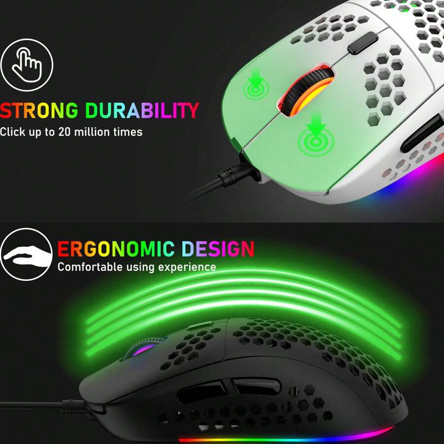 ATTACK SHARK * ZIYOU LANG Wired RGB Gaming Mouse,65G Lightweight Honeycomb Ultralight Mouse With ...