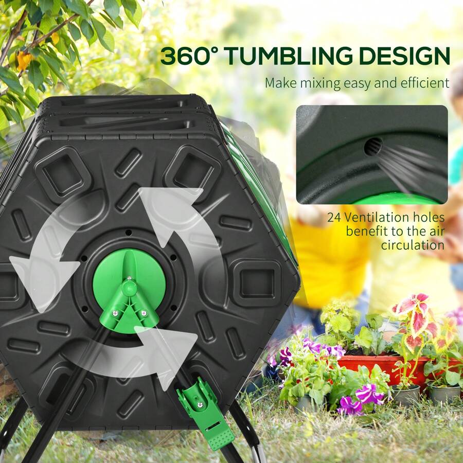 Outsunny Dual Chamber Garden Compost Bin, 130L Rotating Composter ...