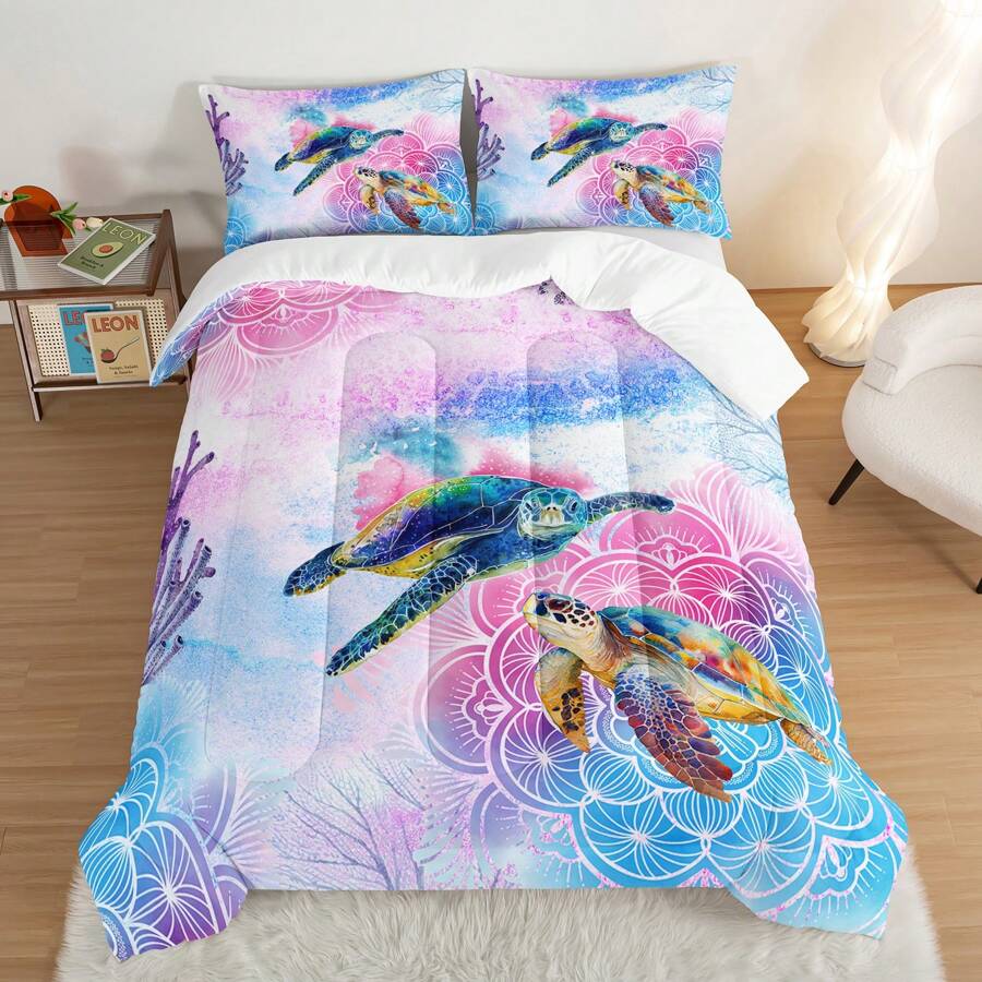 Sea Turtle Bedding,Coastal Beach Themed Twin Comforter For Kids Teen ...