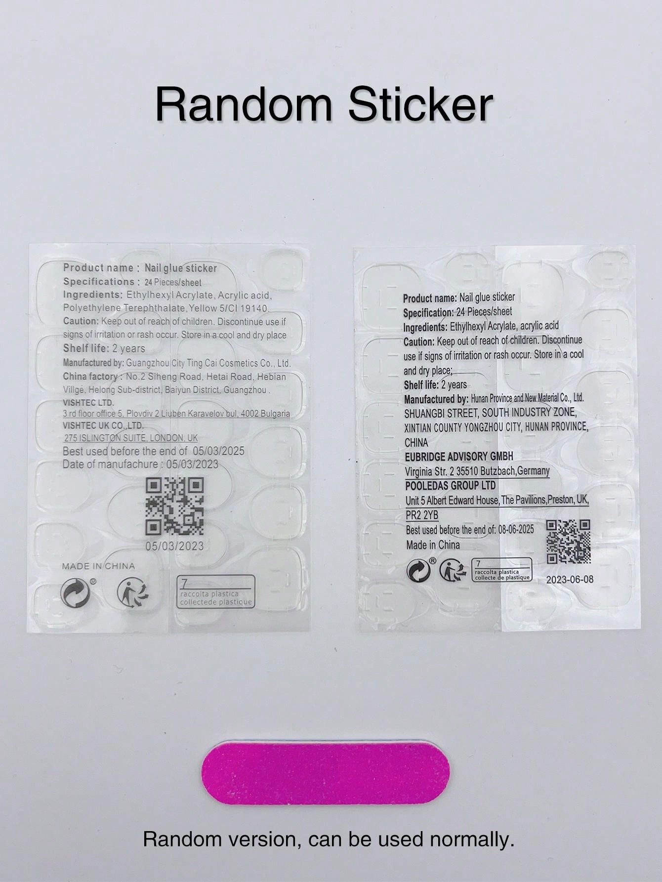 Dopamine Pink & White Glitter Thin Oval False Nails + 1pc Jelly Glue ...