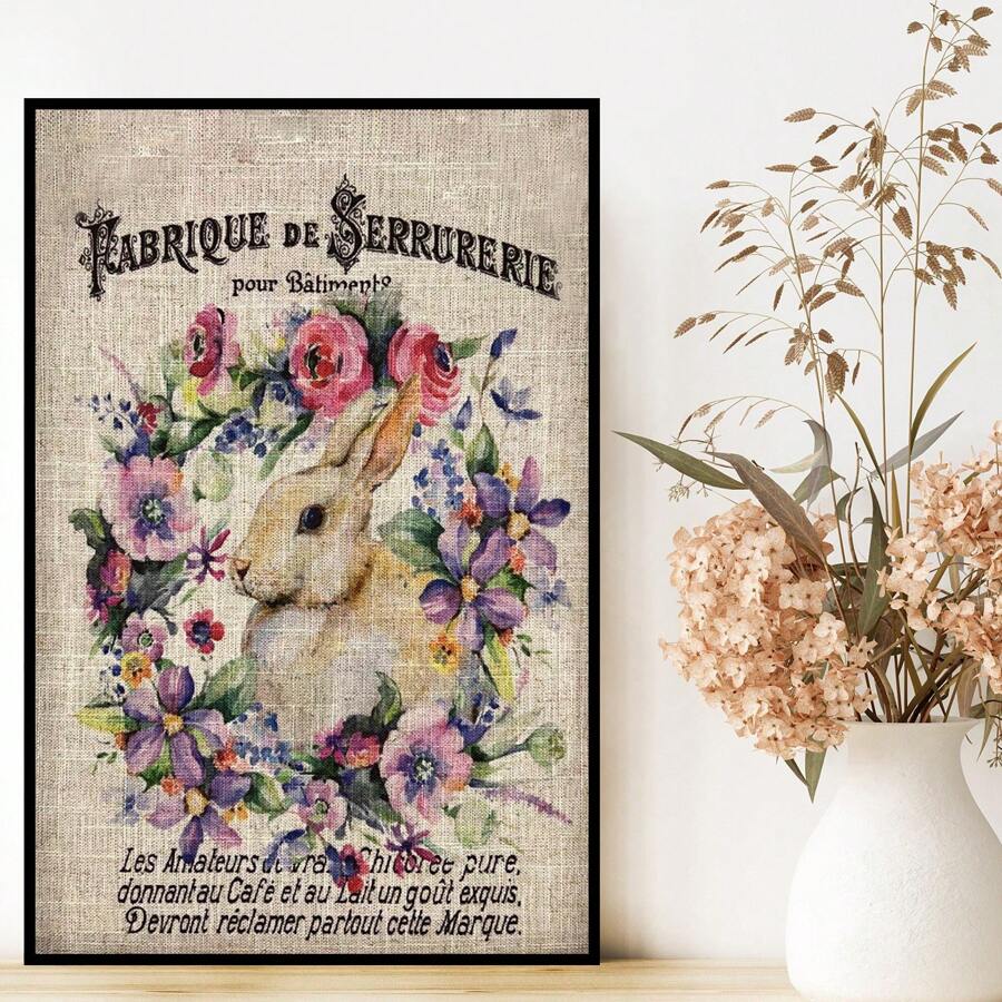 Rabbit Decoration Painting, Cute Vintage Bunny Oil Painting Wall Decor ...