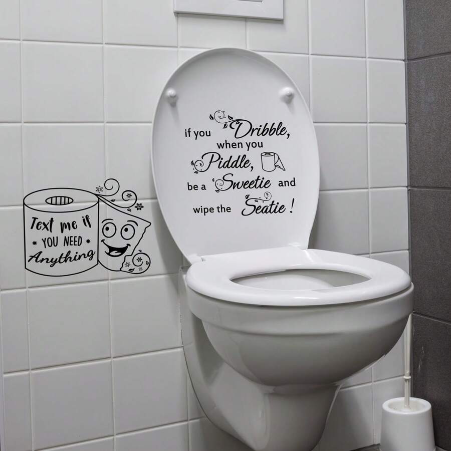 2pcs/Set Toilet Wall Sticker With Logo, Fun Decal, Waterproof Vinyl Art ...