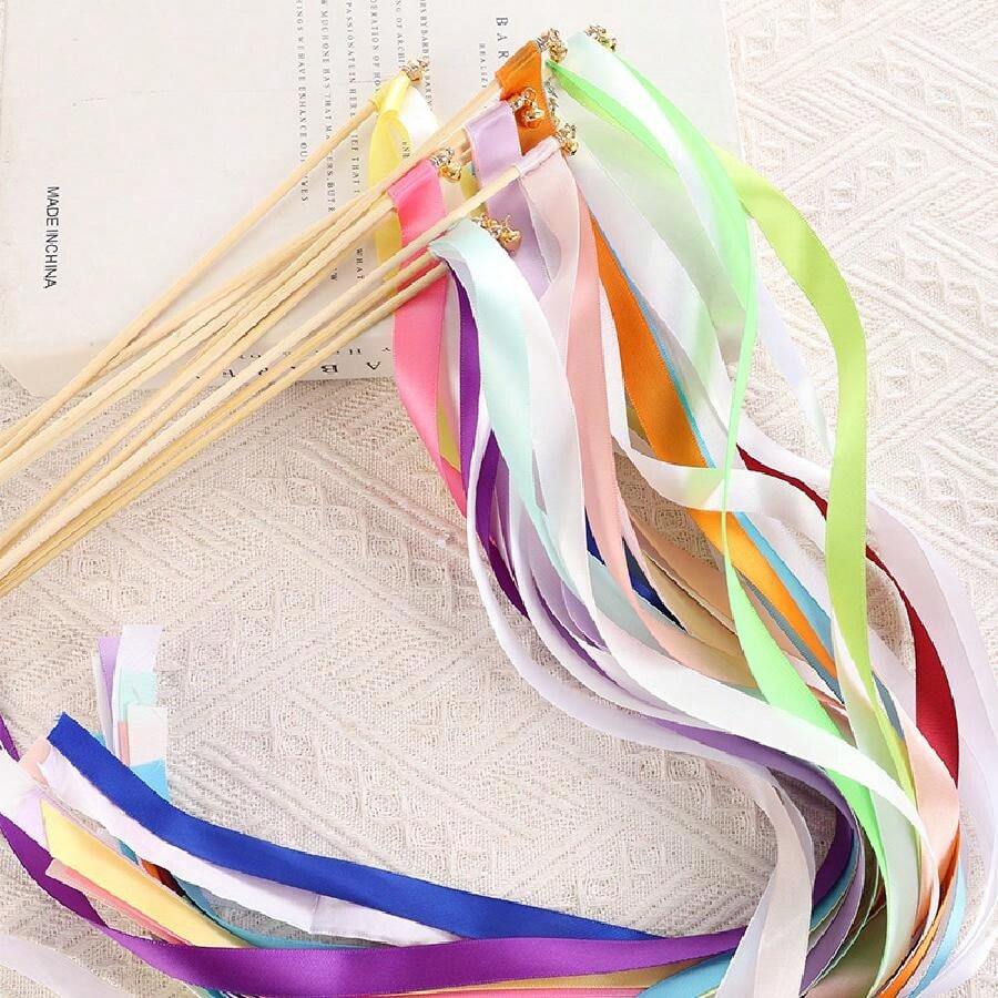 3pcs-11.8*22.5in Wedding Party Decorative Ribbon Wands With Bells ...