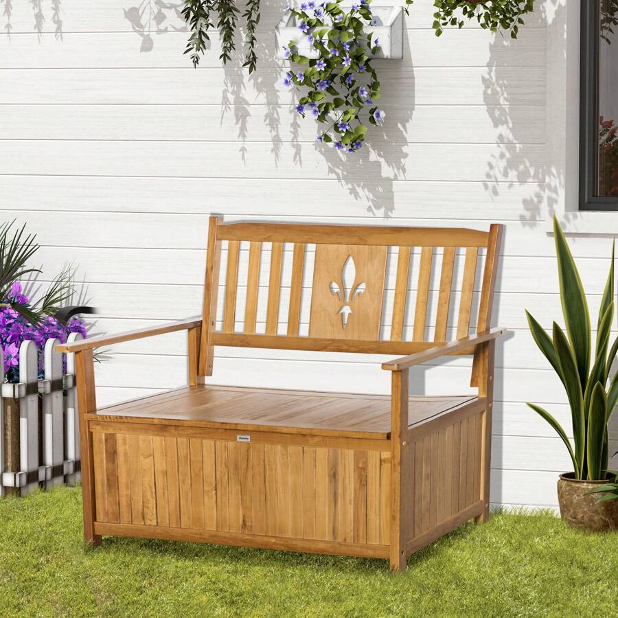 Outsunny 2 Seater Wooden Garden Storage Bench, Outdoor Storage Box ...