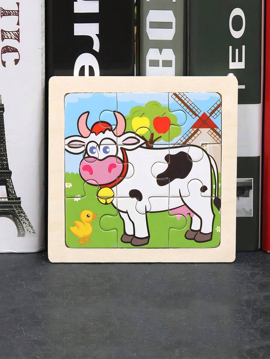 1PC Cow Wooden Puzzle Toys, Cartoon Animal Cognition Picture ...