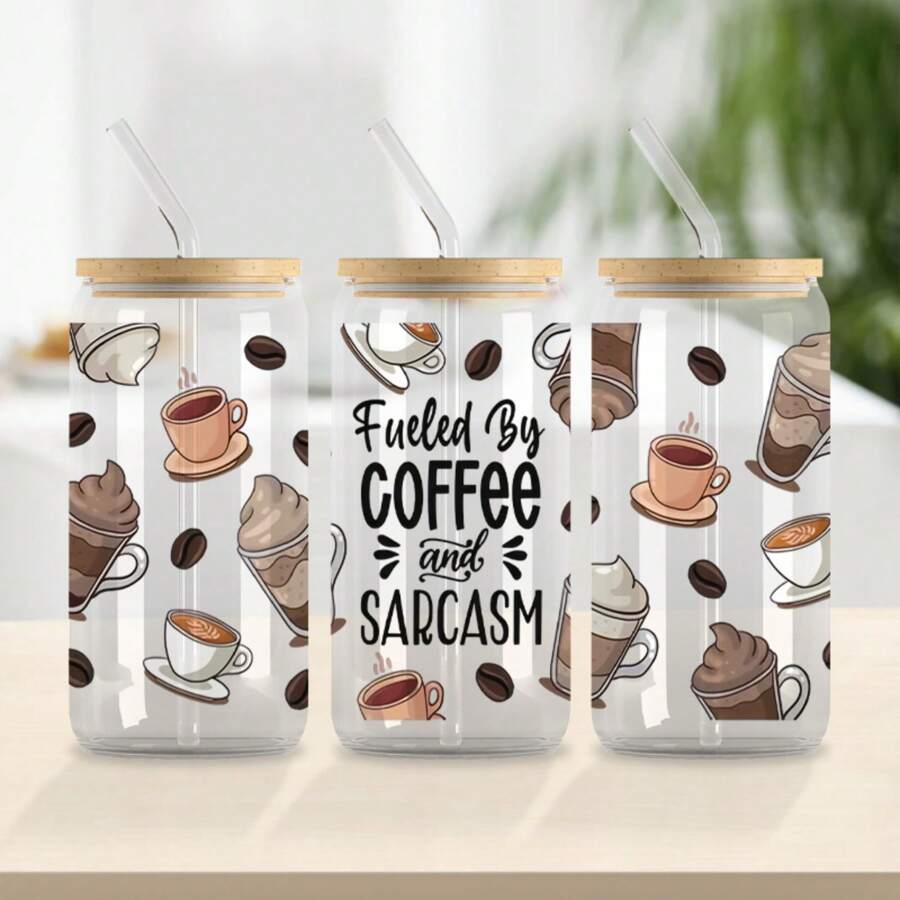 16Oz Glass Cup Sticker Coffee Leopard Print UV DTF Wrap Transfer ...