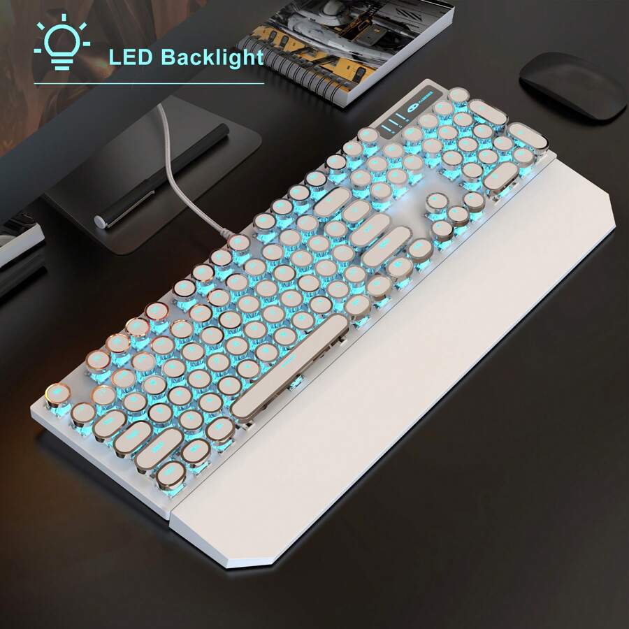 MageGee White Typewriter Mechanical Gaming Keyboard, 104Keys Wired ...