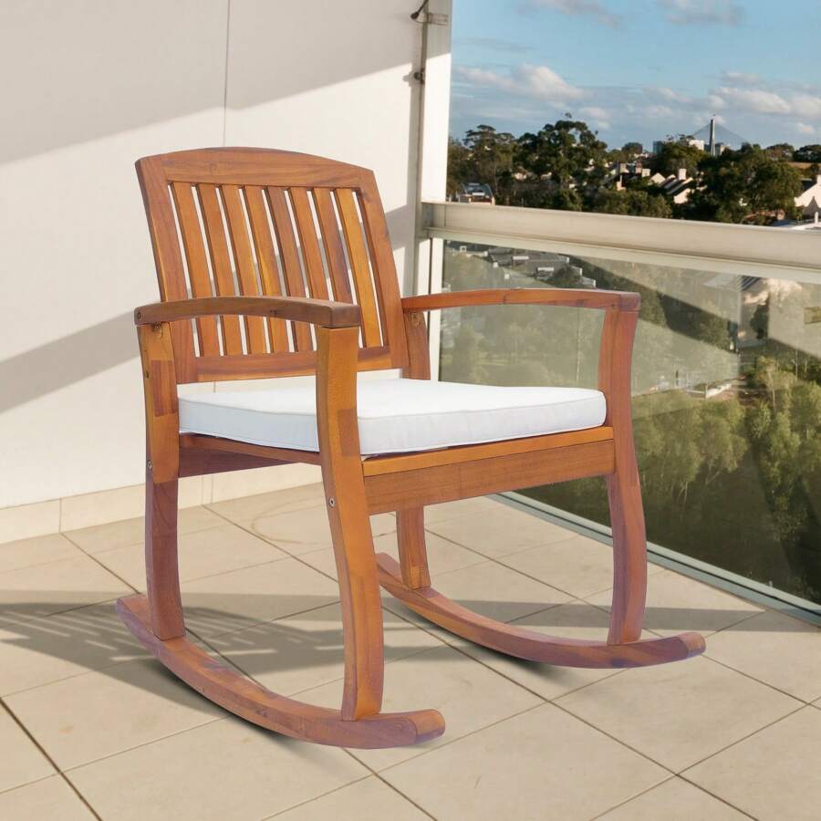 Outsunny Garden Acacia Wood Rocking Chair Deck Indoor Outdoor Porch ...