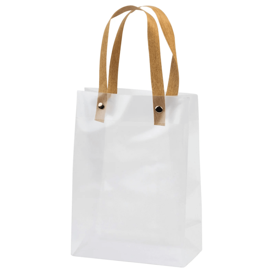 Clear Plastic Bag 7.5X5.25X2.75 Inches With Brown Straw Handle 10 Pack ...