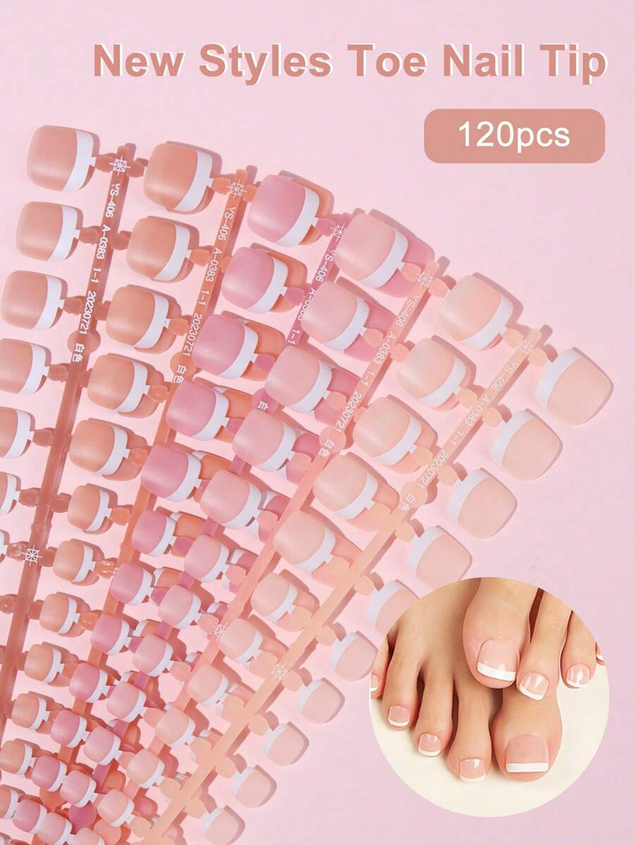 120pcs Bag Short French Style Toe Nail Art Tips Pre Designed Half