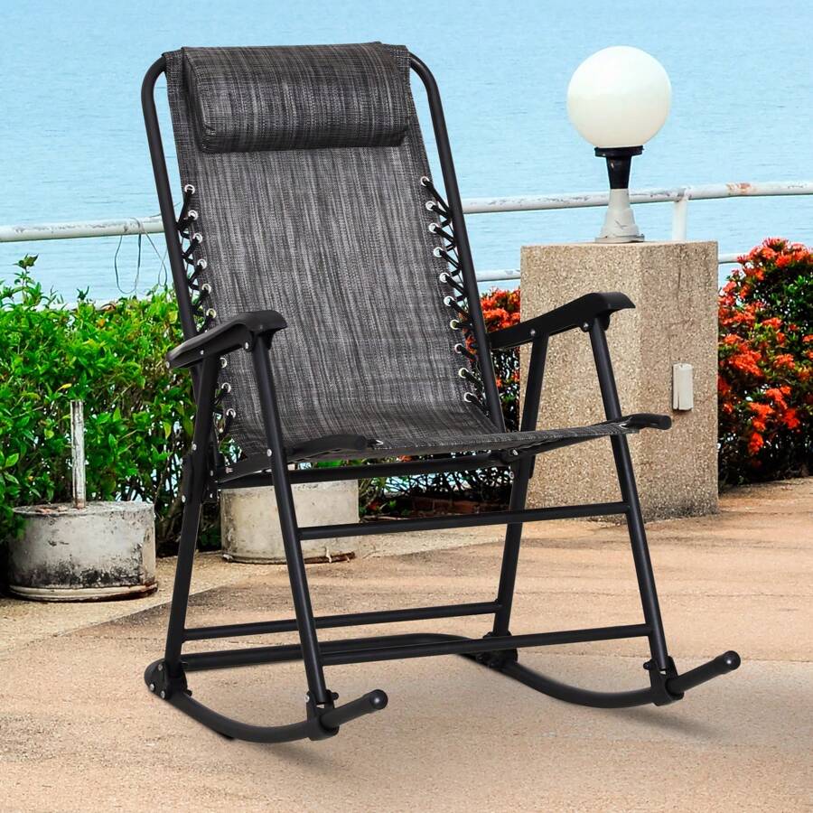 Outsunny Garden Rocking Chair Folding Outdoor Adjustable Rocker Zero ...