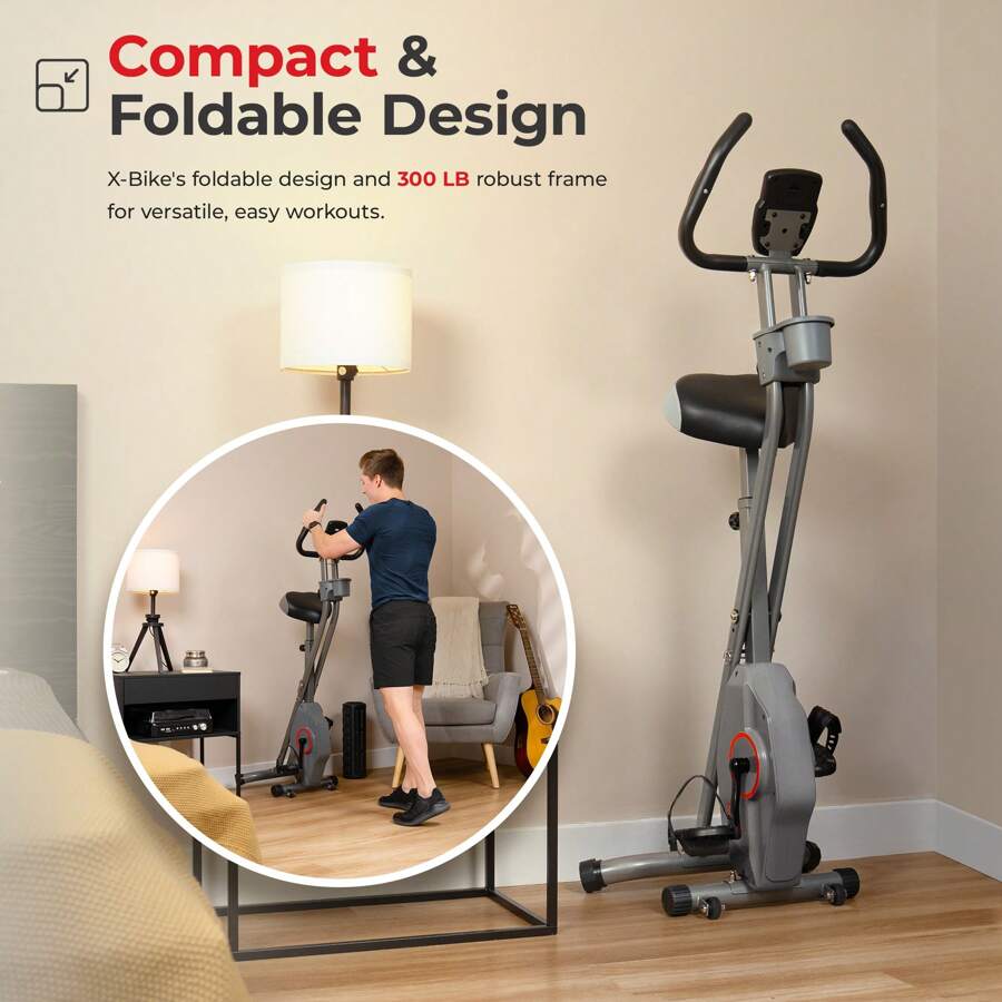 Foldable Magnetic Exercise X-Bike Pro, 300 LB Capacity, Low-Impact, 14-Level Resistance ...